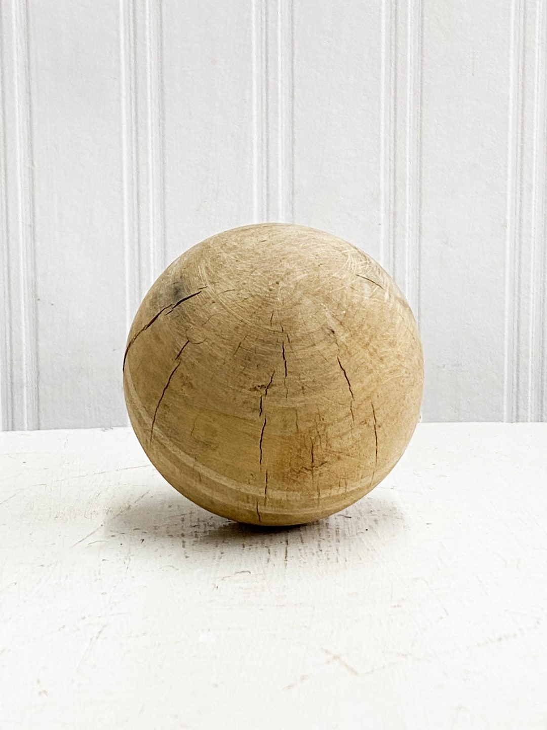 Antique Primitive Early 1900's Rustic Wooden Ball With Stripes Croquet ...