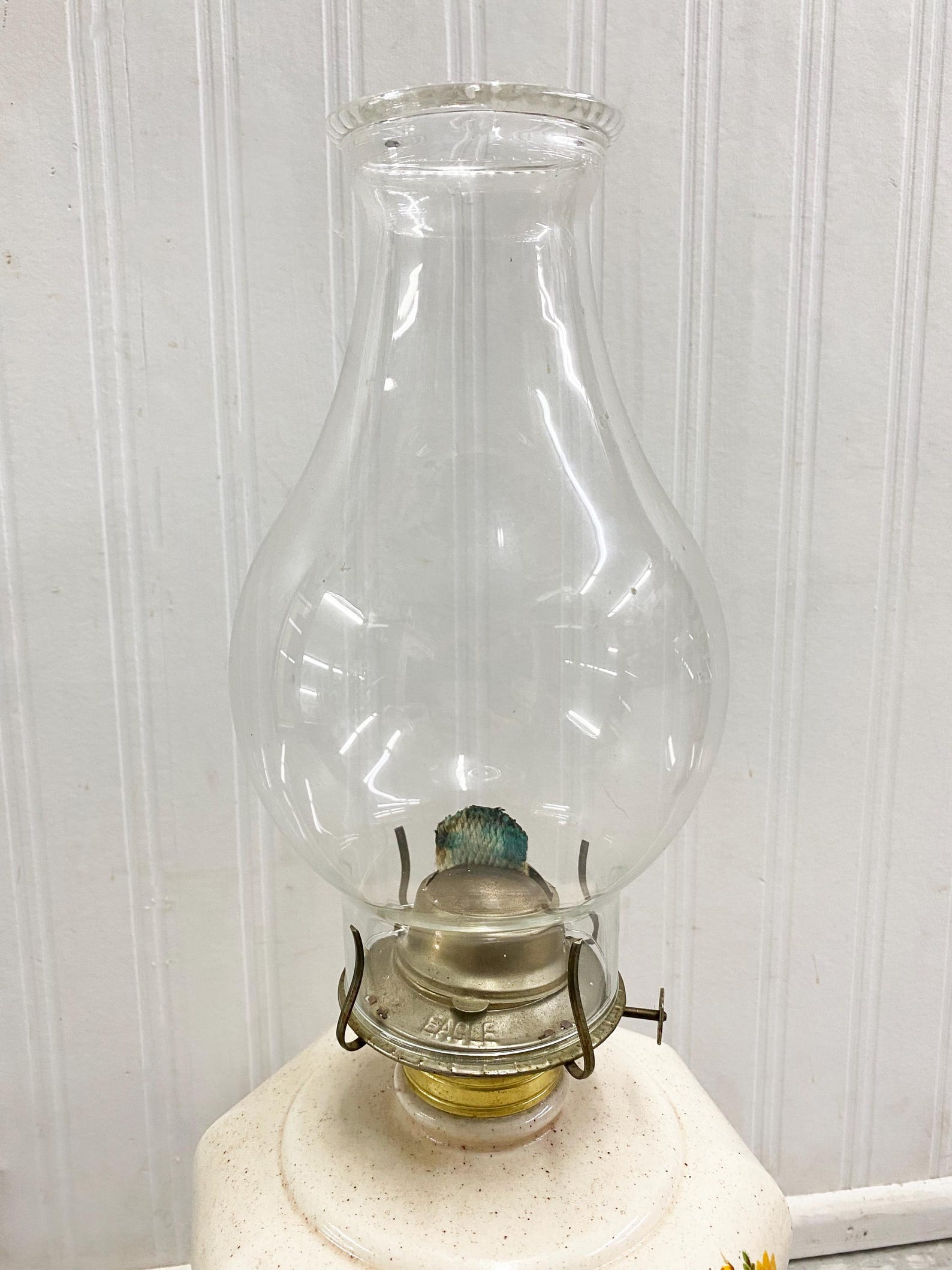 Vintage Ceramic Oil Lamp With Floral Pattern and Rounded Glass - Etsy