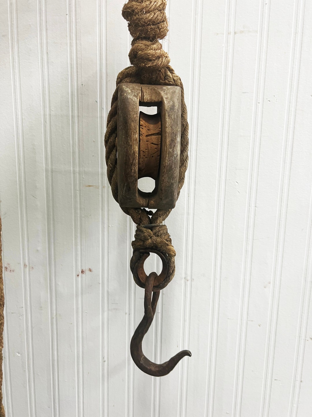 RARE Antique Wooden Pulley With Iron Hook - Etsy