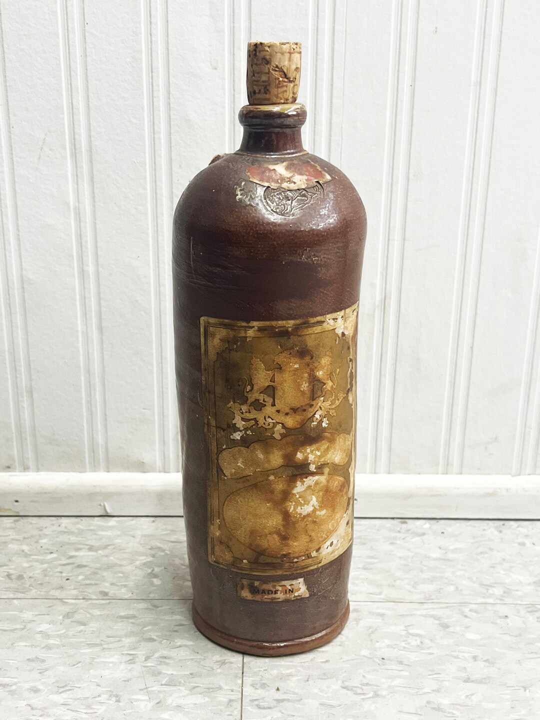 Vintage Stoneware Curacao Bottle With Cork - Rare Find - Etsy