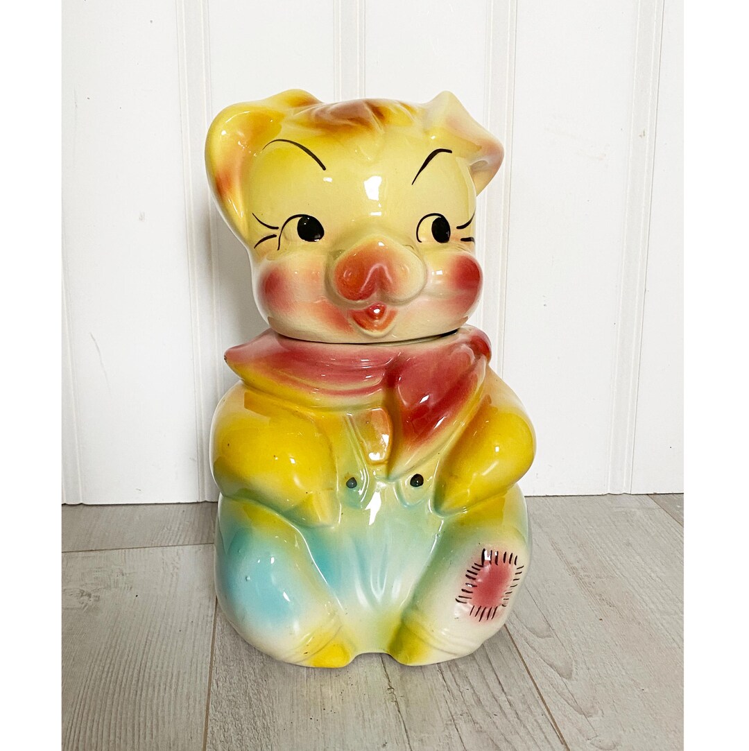 RARE Vintage Ceramic Pig Cookie Jar Mid Century Hand Painted American ...