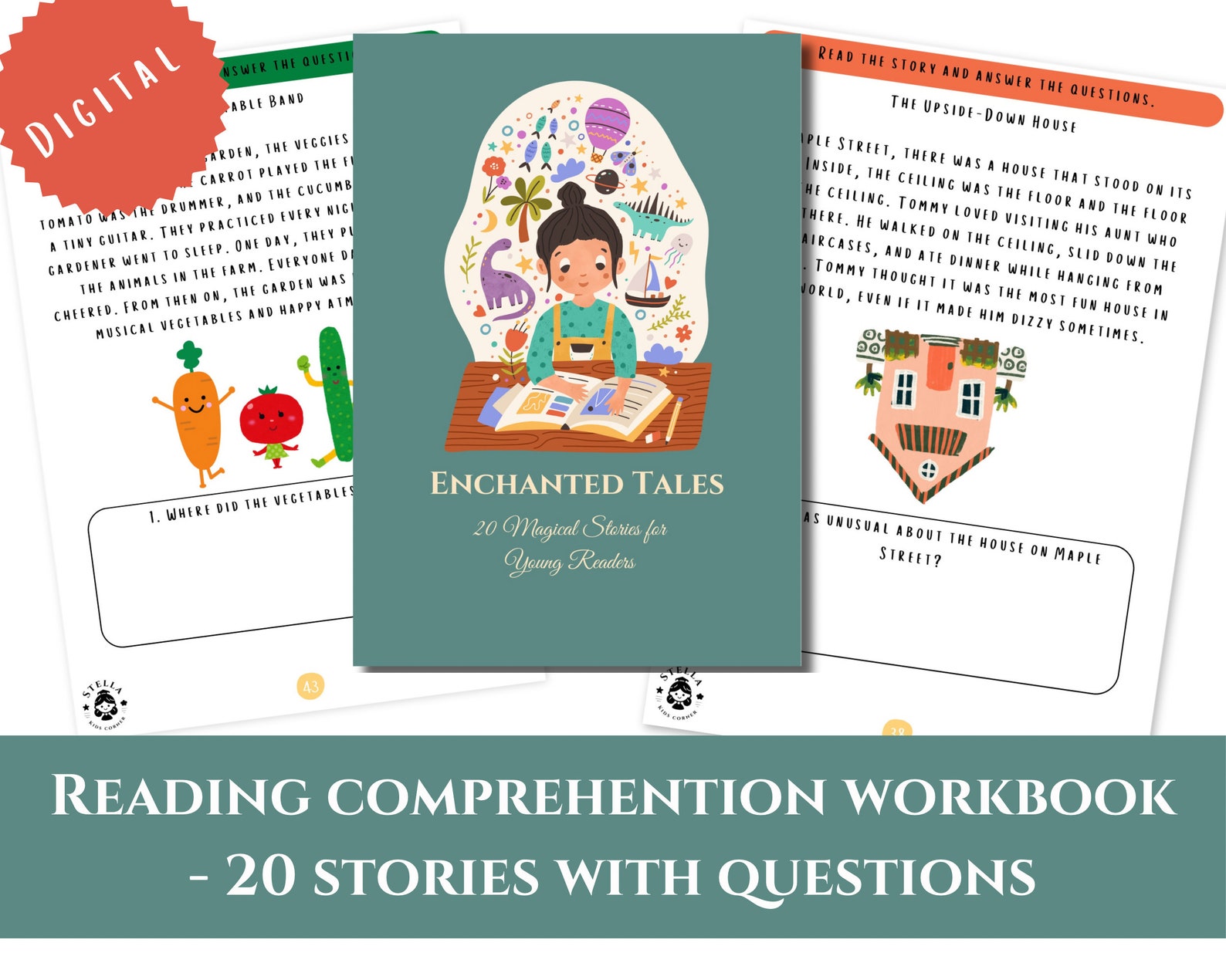Digital Reading Comprehension Workbook for Kids - 20 Magical Stories ...