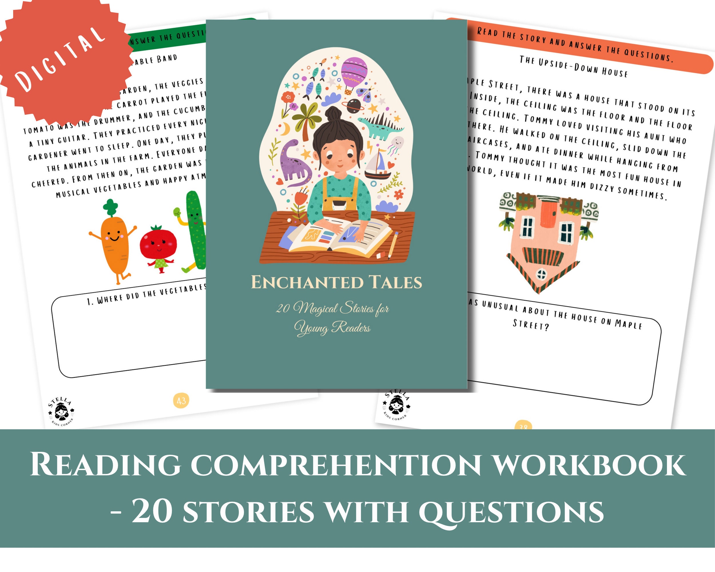 Digital Reading Comprehension Workbook for Kids - 20 Magical Stories ...