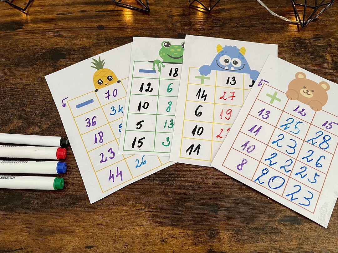 Printable Addition and Subtraction Fillable Table Template, Math, Kids ...