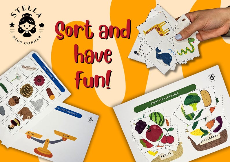 Printable Sorting Game for Kids Digital Activity Animals, Fruits ...