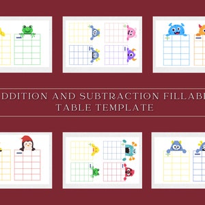 Printable Addition and Subtraction Fillable Table Template, Math, Kids ...