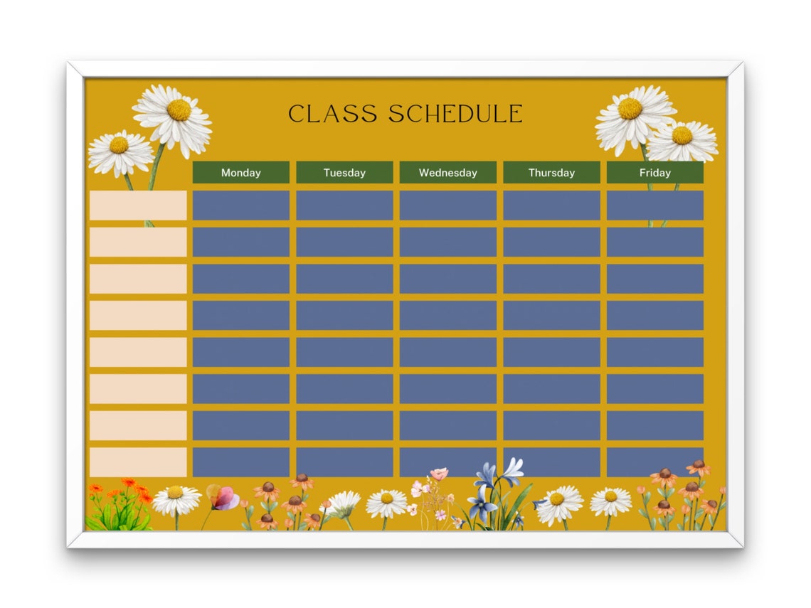 Flowery Timetable for School A4,A3 Sizes, Printable, Downloadable ...