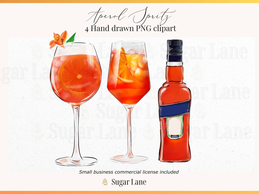 Hand Drawn Aperol Spritz Cocktail Clip Art | Watercolor Signature ...