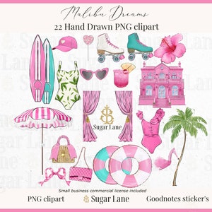 Pink Poolside Malibu Fashion Doll Illustrations | Hand Drawn Watercolor ...