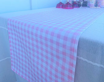 Pink and White Gingham Table Runner Wedding Table Runners - Etsy