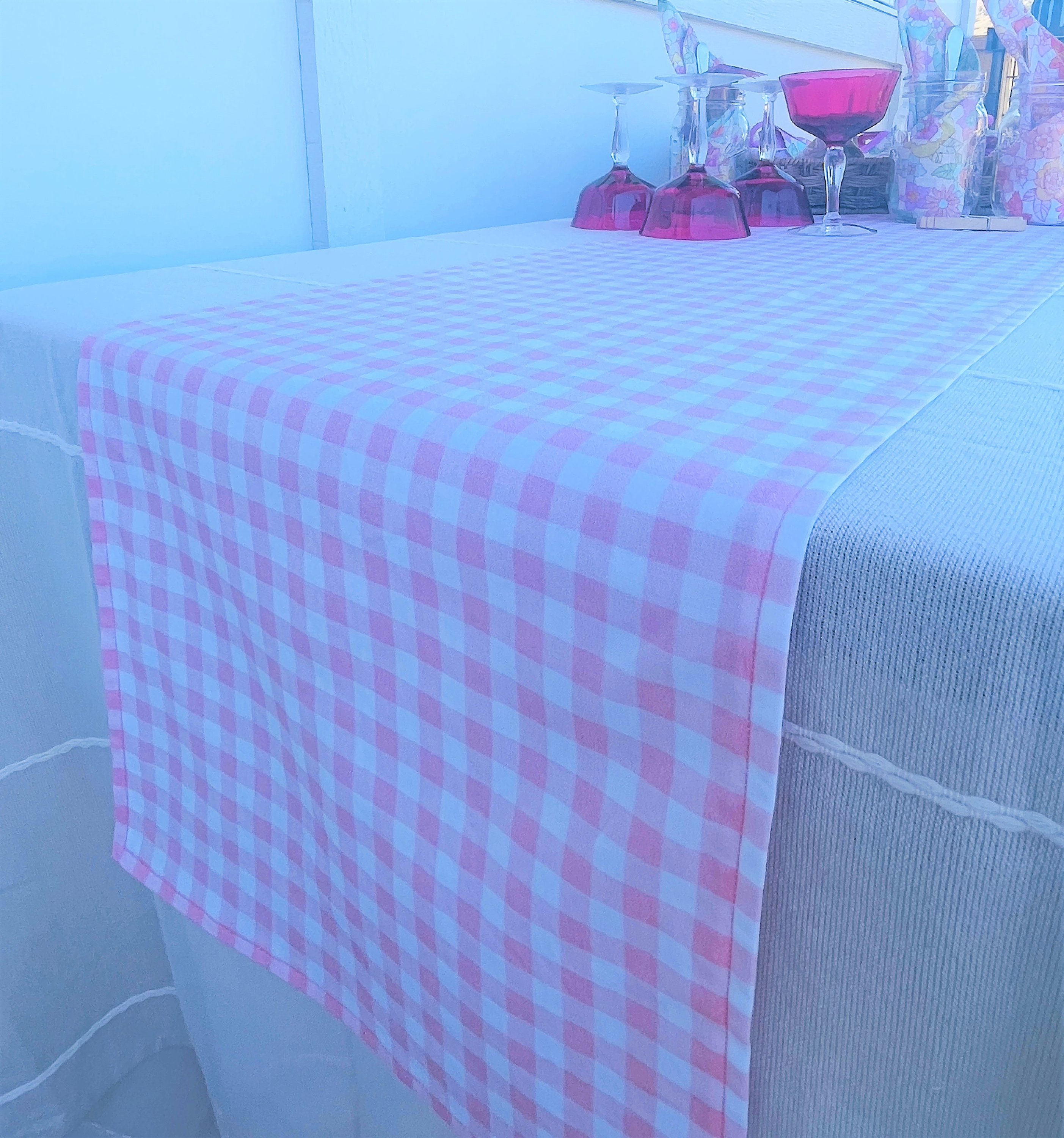 Pink Gingham Table Runner - Etsy