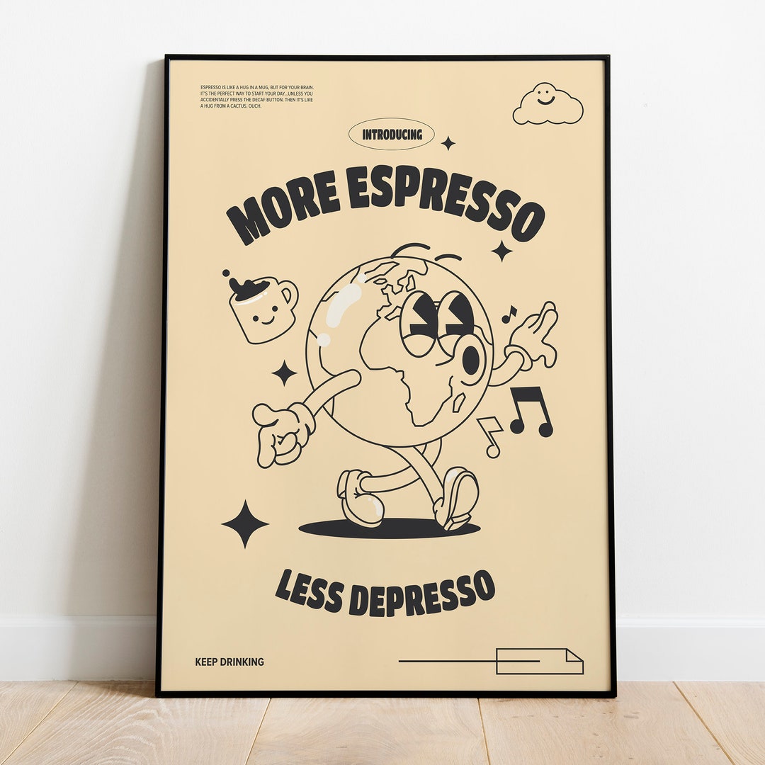 More Espresso Less Depresso Typography Retro Poster, Printable Design ...