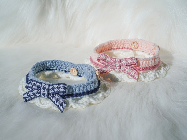 Adjustable Cute Crochet Soft Ribbon Kitten Collar Pet Costume Cat ...