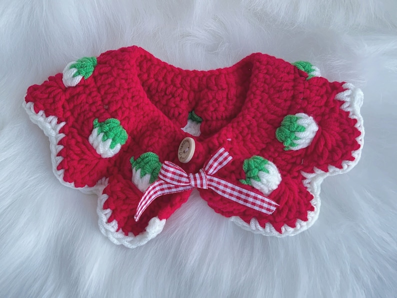 Cute Strawberry Soft Ribbon Kitten Collar Crochet Pet Costume Cat ...