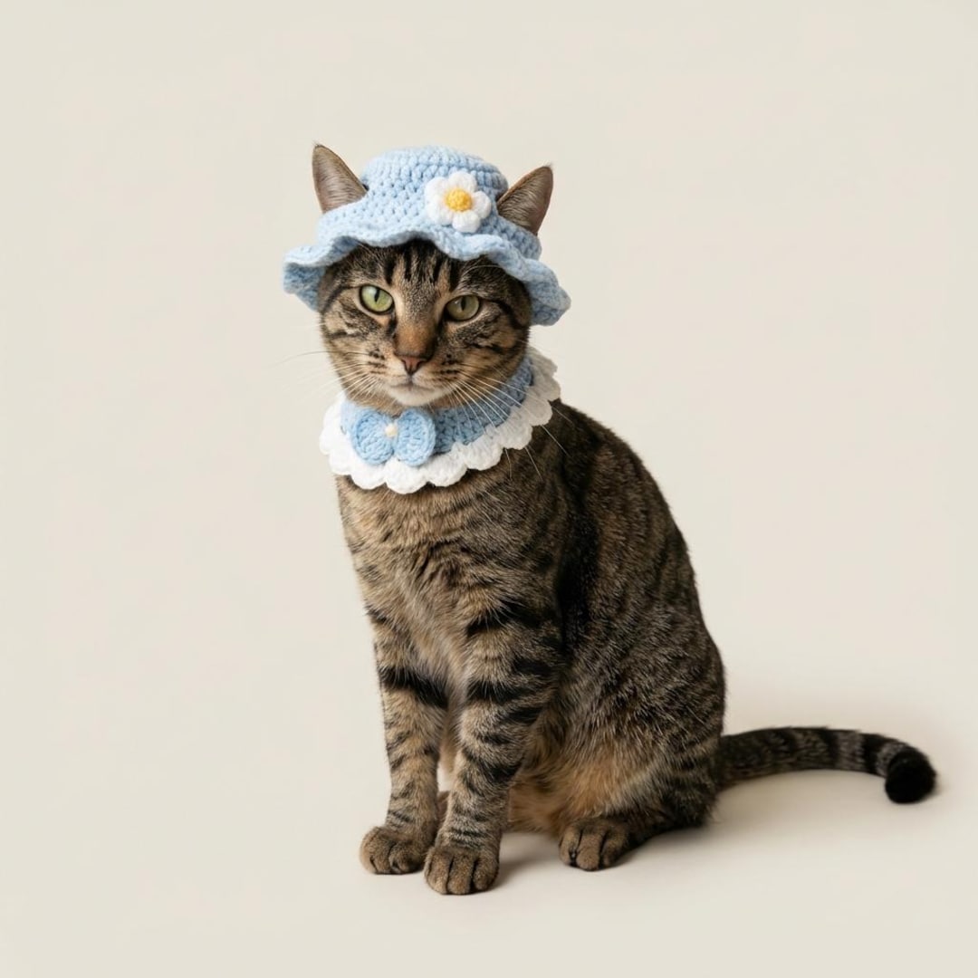 Cute Blue Crochet Bucket Hat for Cat Clothes Pink Cat Costume Knitted ...