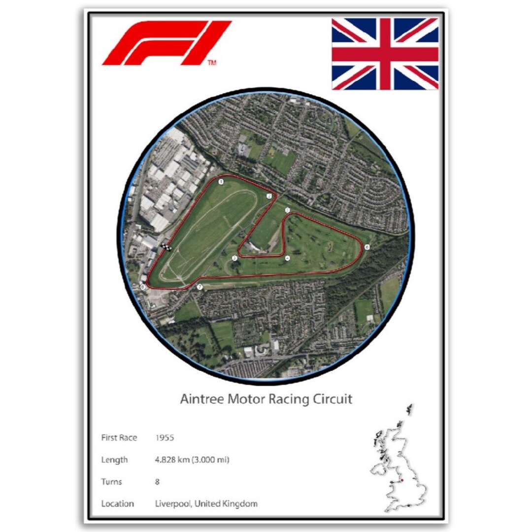 Formula 1 Aintree Motor Racing Circuit Satellite Map - Etsy