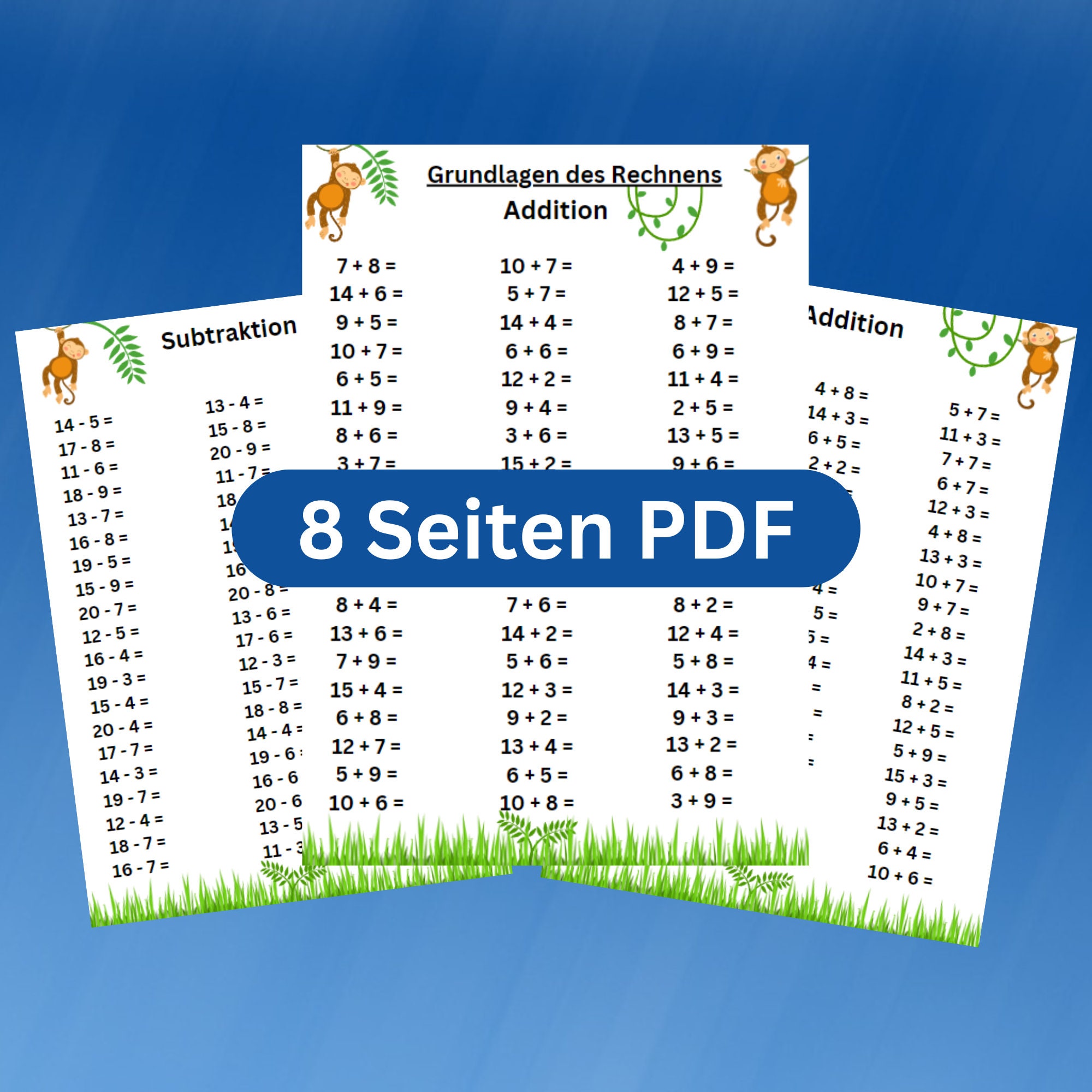 Mathe Übungsaufgaben Mathe Lernmaterial, 8 PDF Seiten Addition und ...