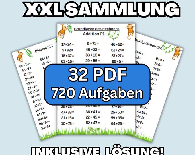 Mathe Übungsaufgaben Mathe Lernmaterial, 8 PDF Seiten Addition und ...