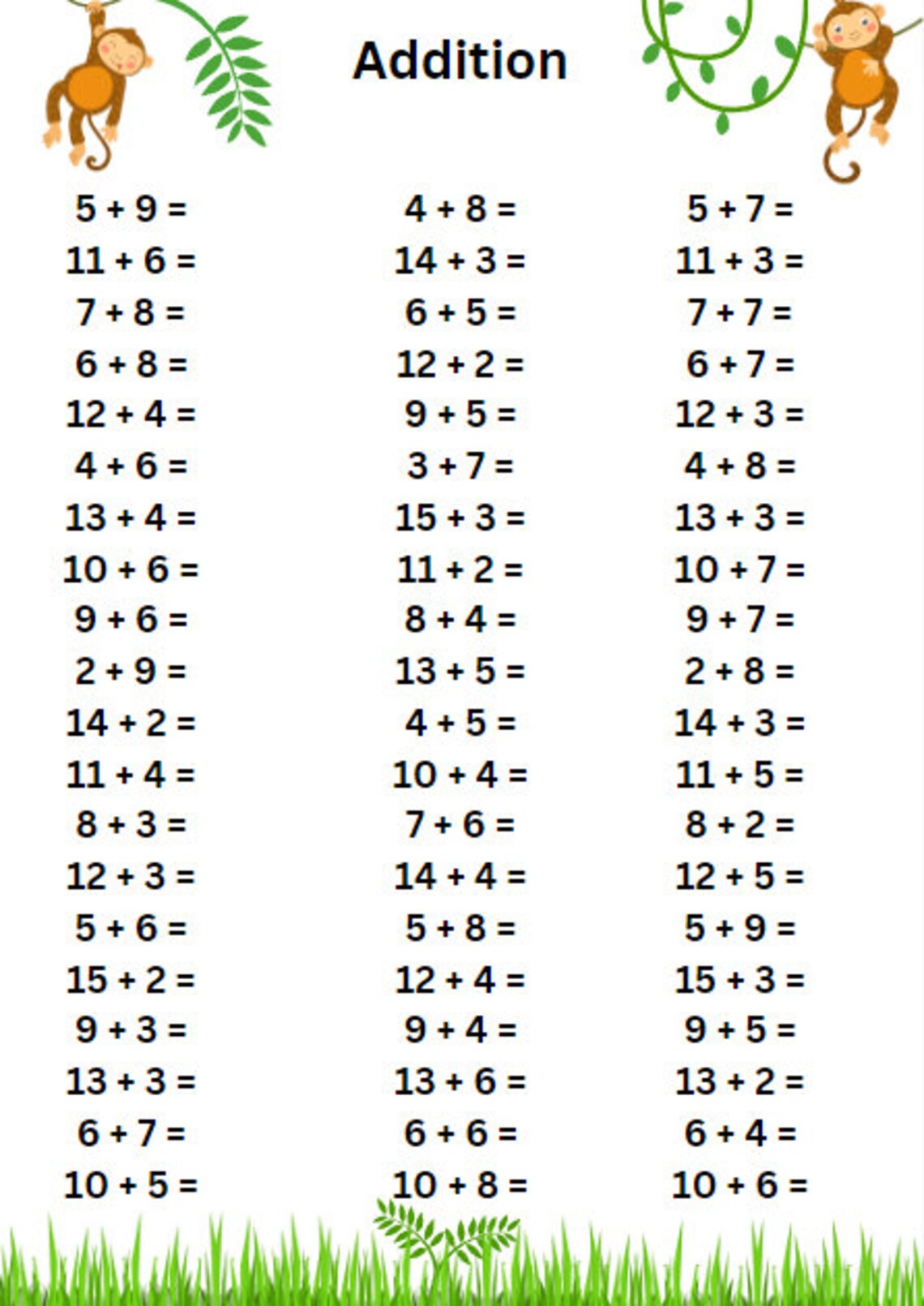 Mathe Übungsaufgaben Mathe Lernmaterial, 8 PDF Seiten Addition und ...