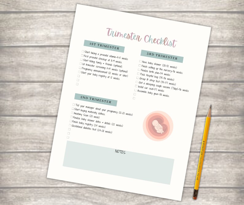Pregnancy Trimester Checklist Printable Pregnancy Trimester - Etsy