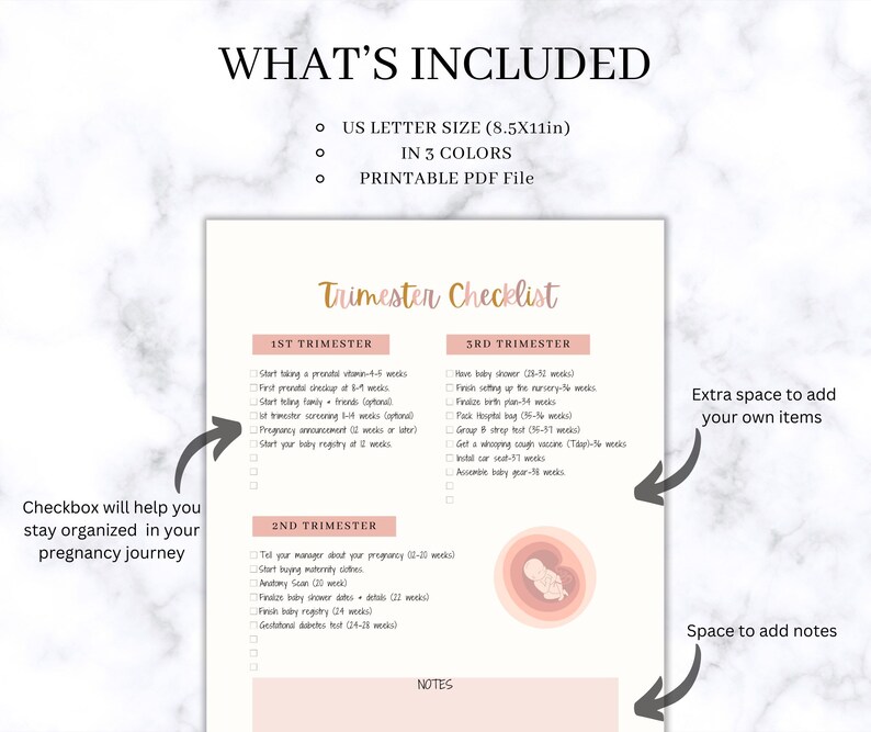 Pregnancy Trimester Checklist Printable Pregnancy Trimester - Etsy