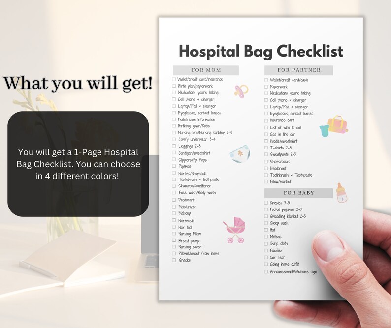 Hospital Bag Checklist Printable Mom Dad & Baby Checklist - Etsy