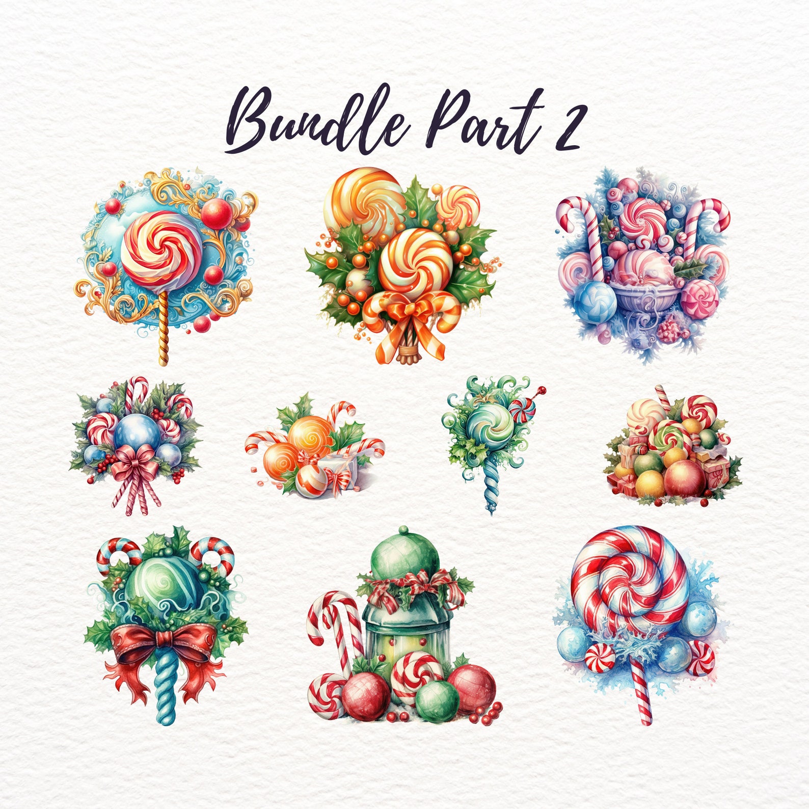 Watercolor Christmas Candy Clipart Bundle - 20 Festive Sweets ...