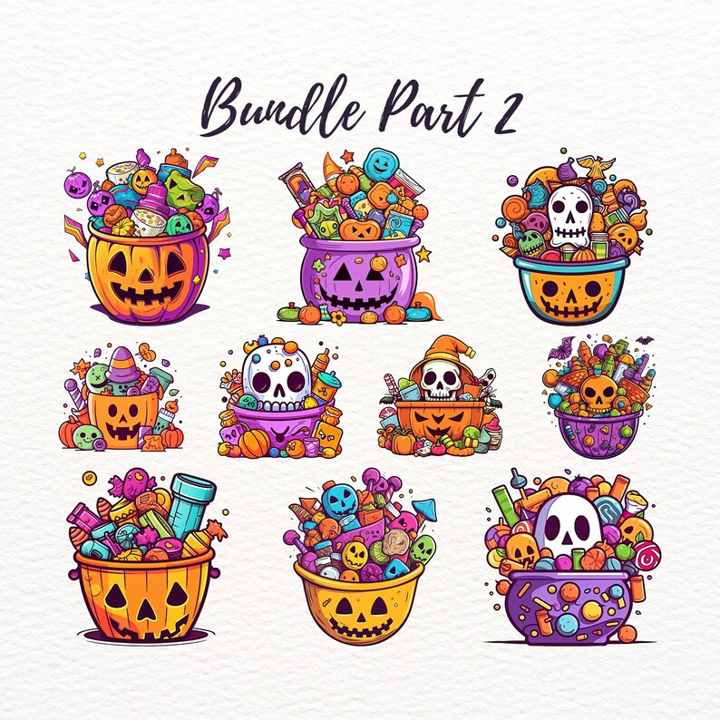 Halloween Candy Bucket Clipart Bundle - 20 Halloween Treat Bag and ...