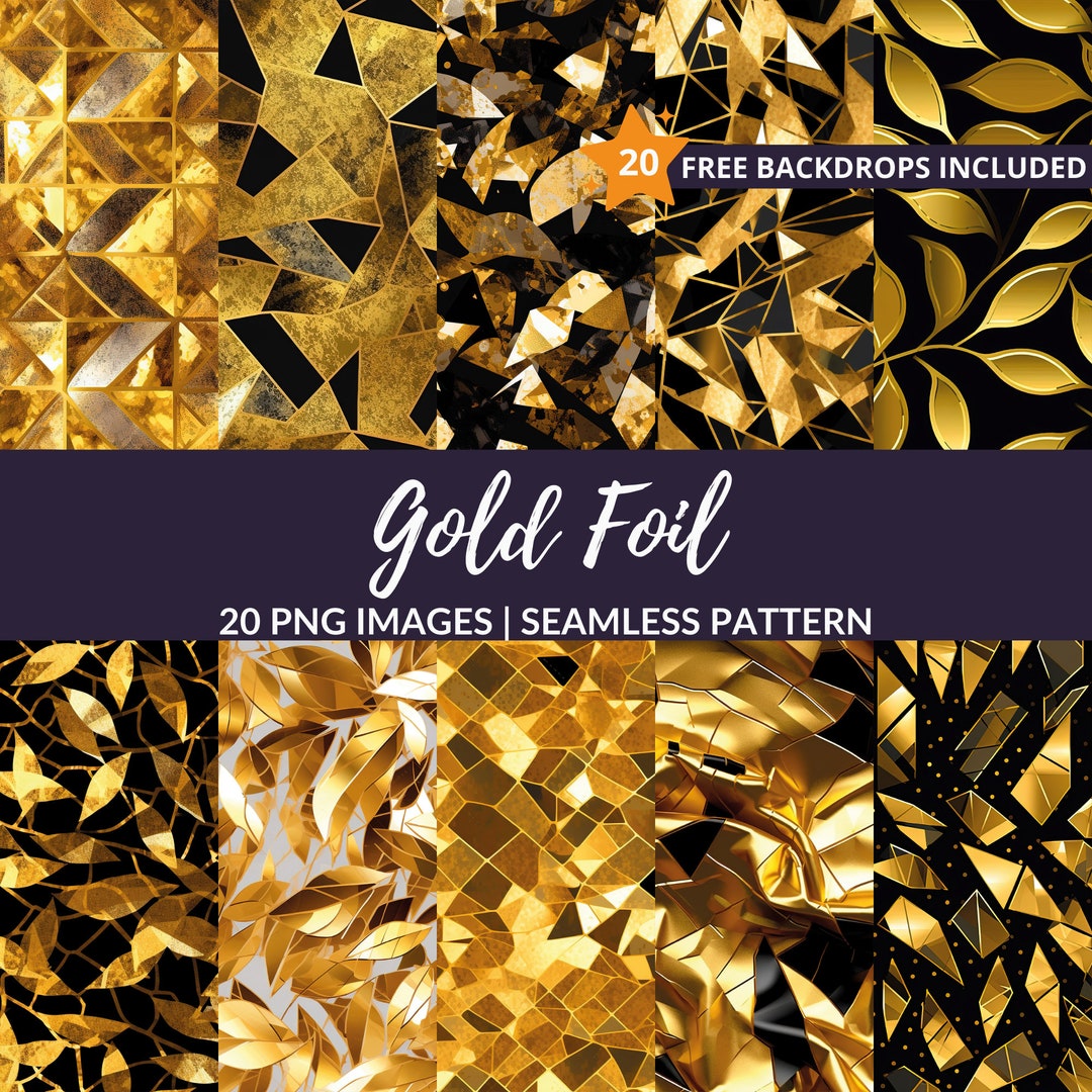 Gold Foil Seamless Pattern - 20 PNG Digital Texture Paper Backgrounds ...