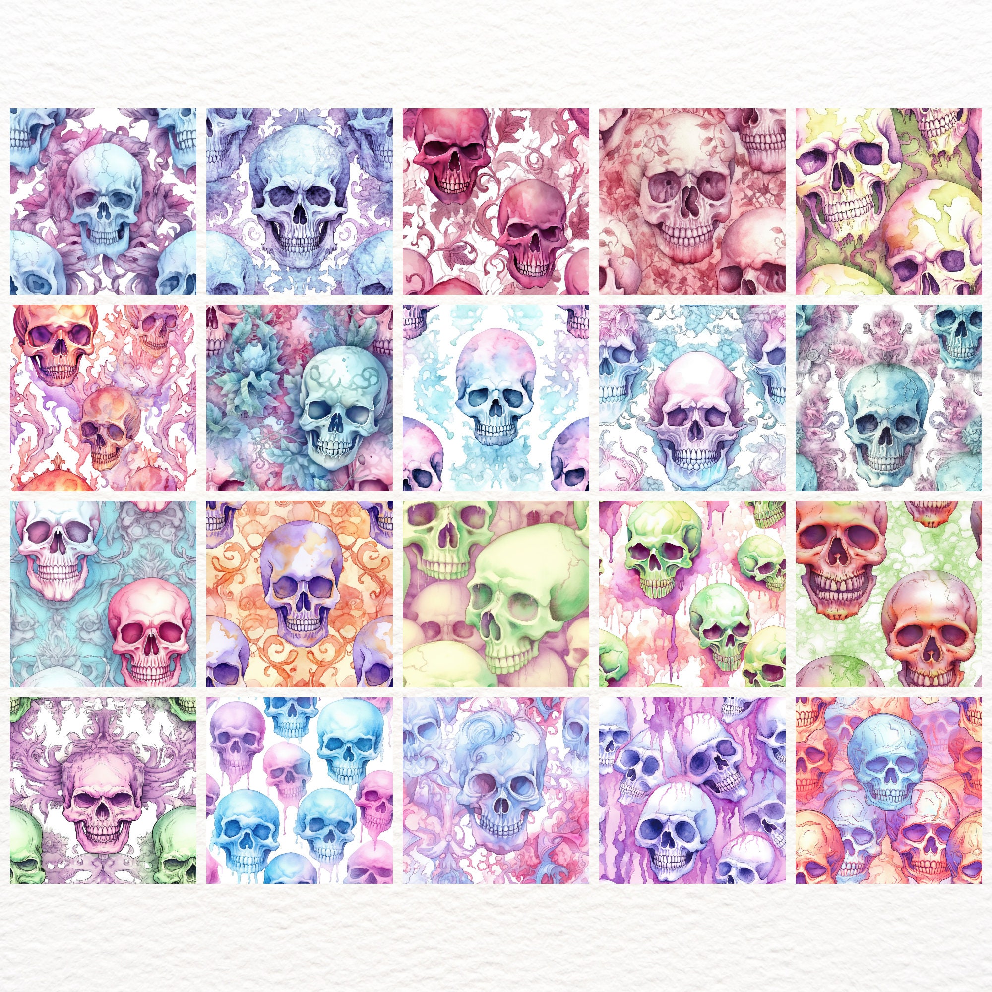Halloween Pastel Skull Seamless Pattern - 20 Gothic Pastelloween ...