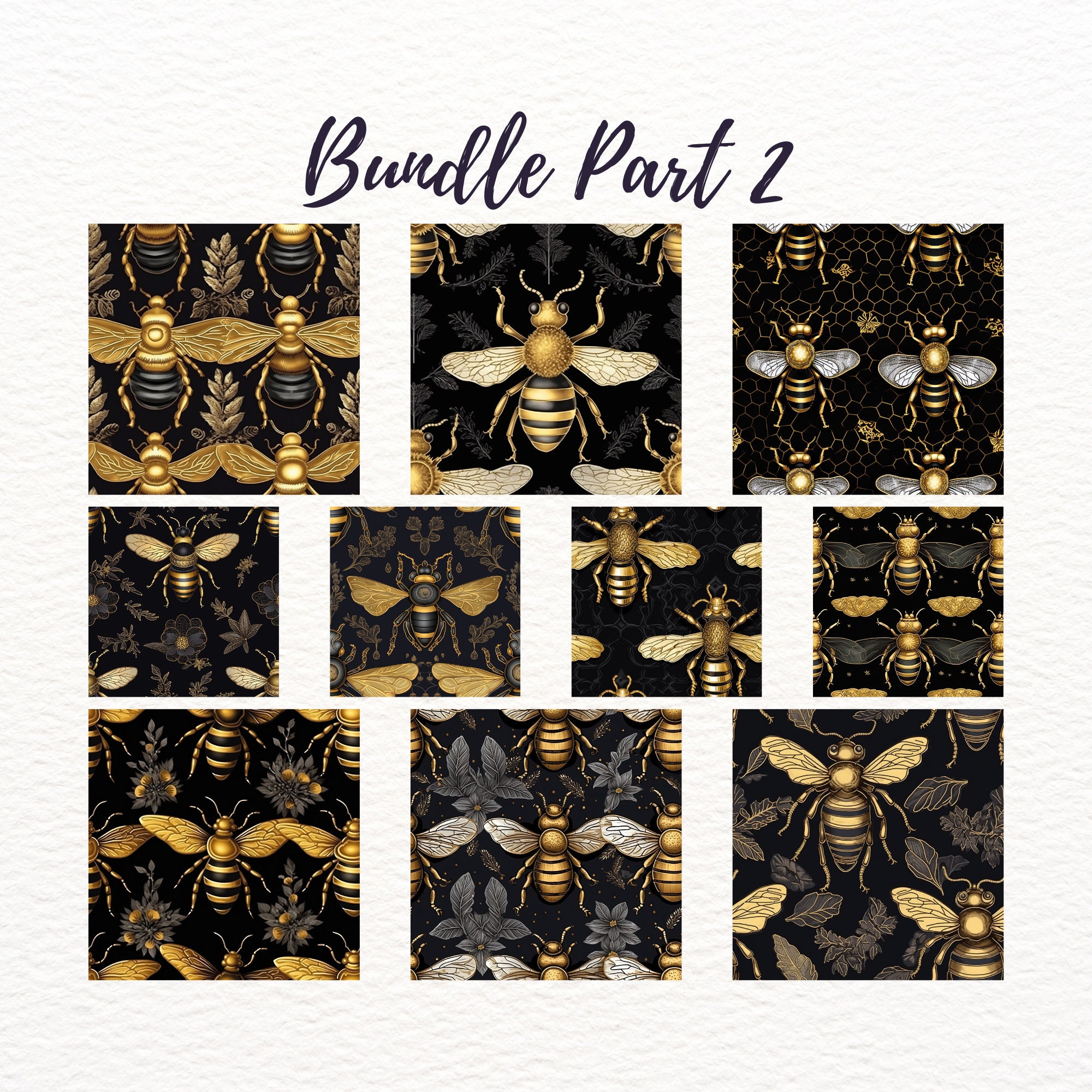 Black & Gold Bee Seamless Pattern - 20 Digital Paper for Scrapbooking ...