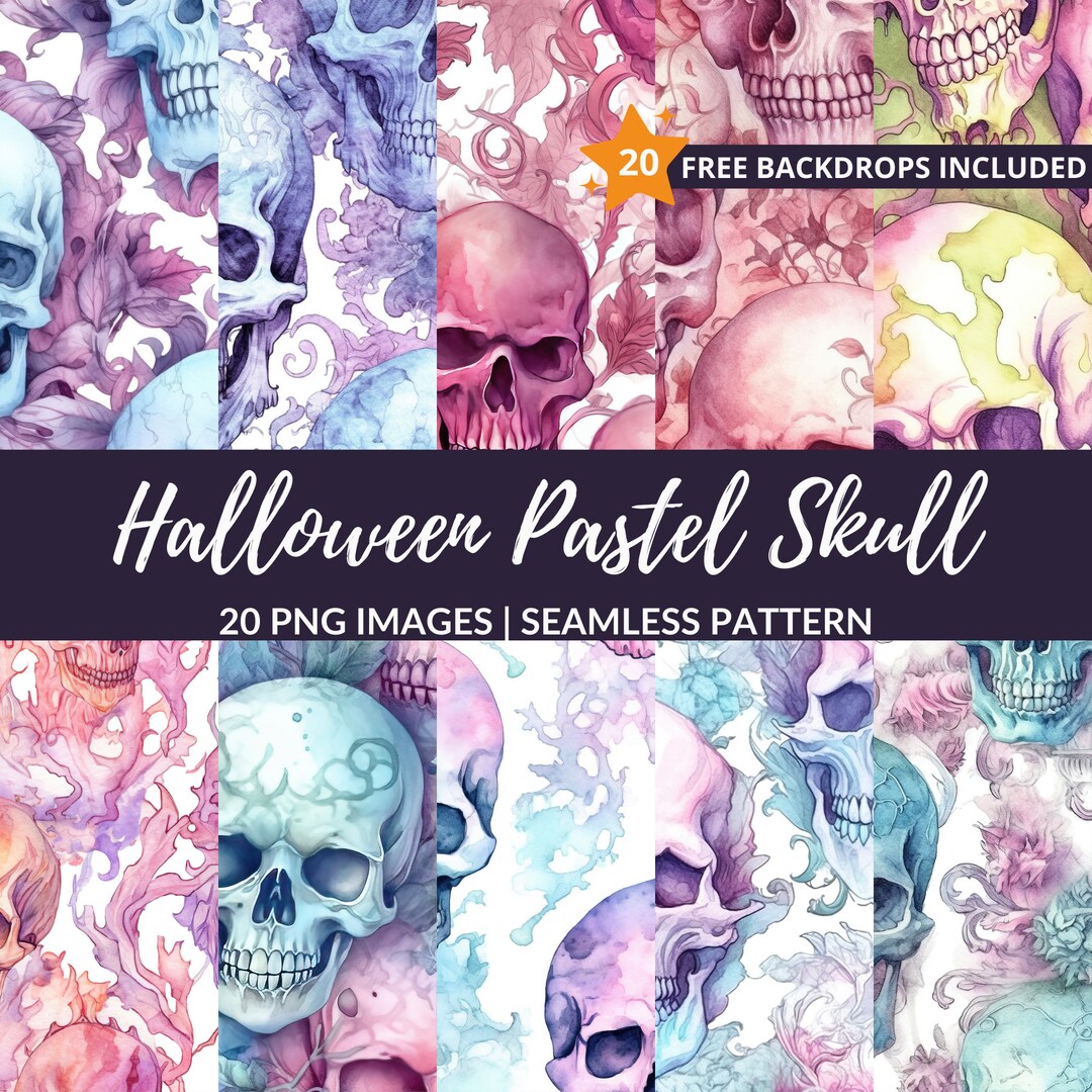 Halloween Pastel Skull Seamless Pattern - 20 Gothic Pastelloween ...