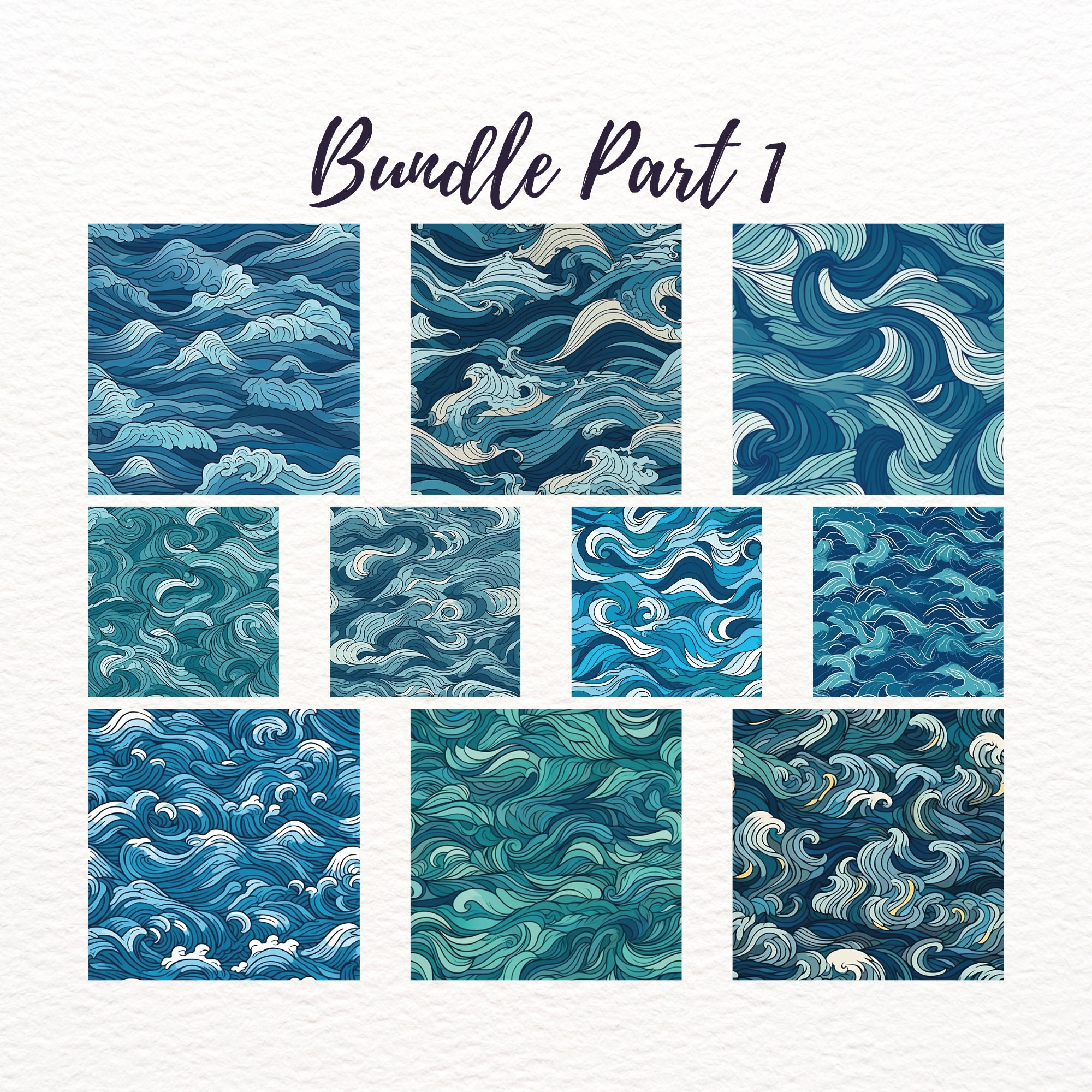 Ocean Wave Seamless Pattern - 20 Digital Scrapbook Paper, Instant ...