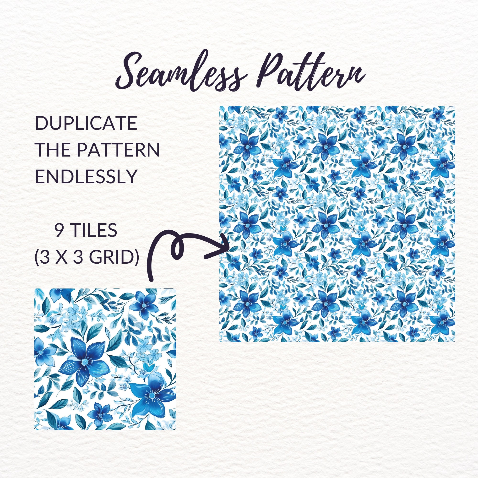 Blue Flower Seamless Pattern 20 Digital Flower Wedding Backgrounds for ...