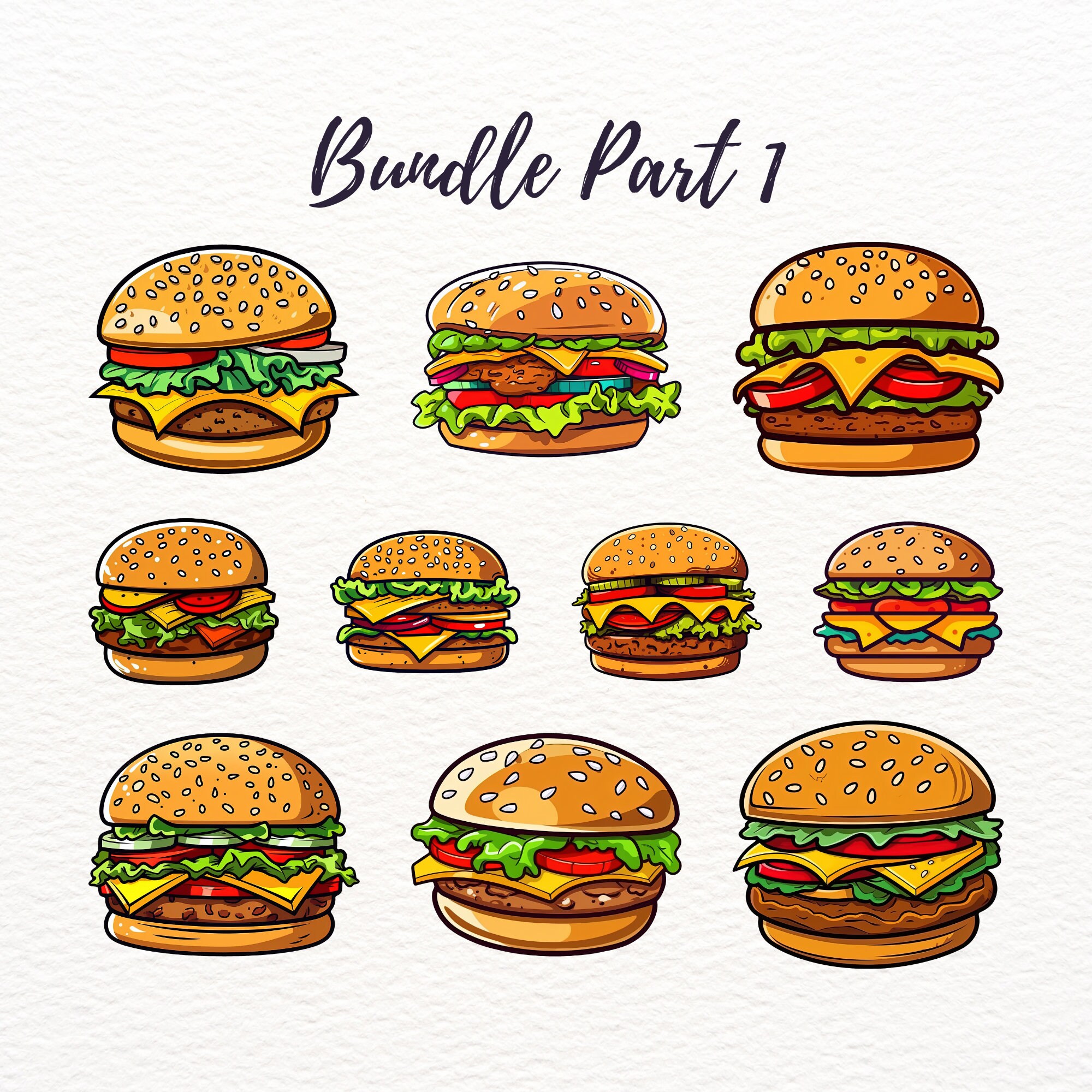 Hamburger Clipart Bundle 20 Fast Food PNG Images for Digital ...