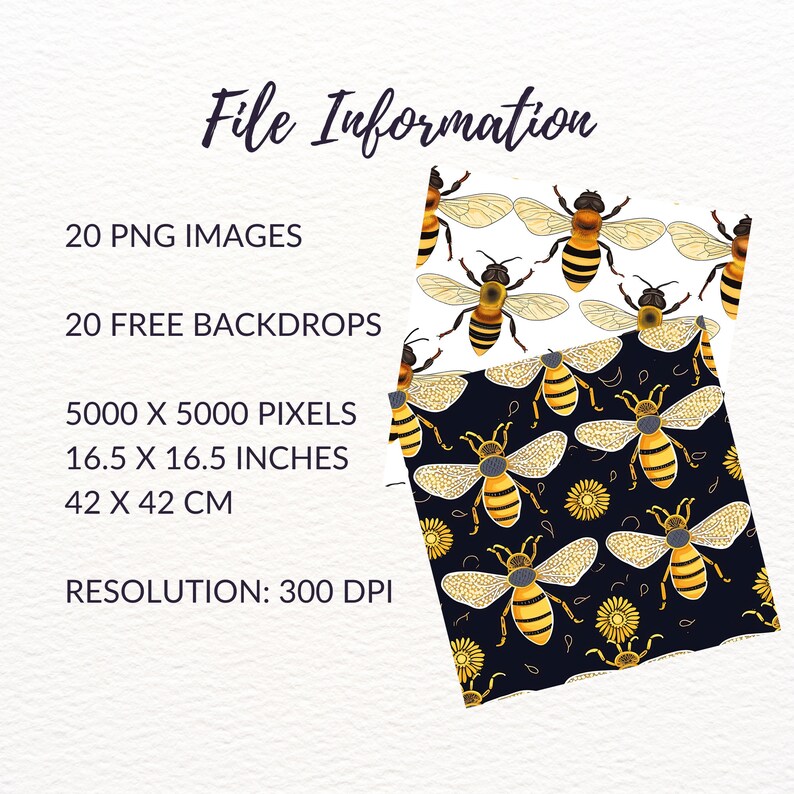 Honey Bee Seamless Pattern - 20PNG Digital Paper Backgrounds, Instant ...