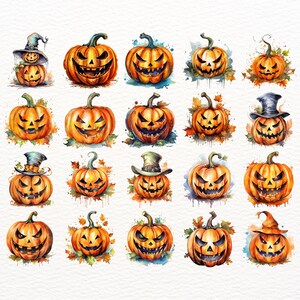 Watercolor Halloween Jack O'lantern Clipart Bundle - 20 Spooky and ...