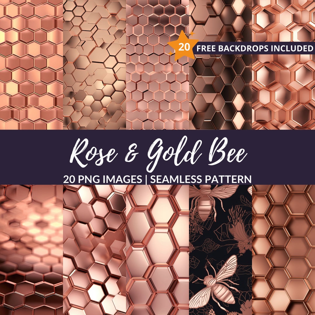 Rose & Gold Bee Seamless Pattern - 20 Digital Paper for Scrapbooking ...
