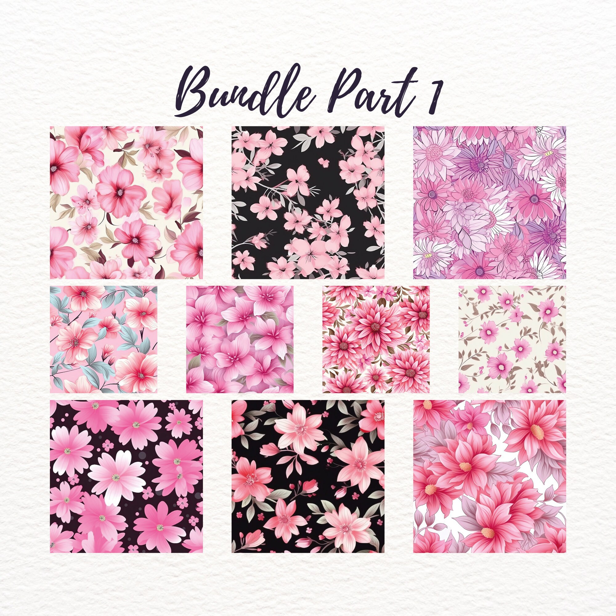 Pink Flower Seamless Pattern - 20 PNG Floral Digital Patterns for ...