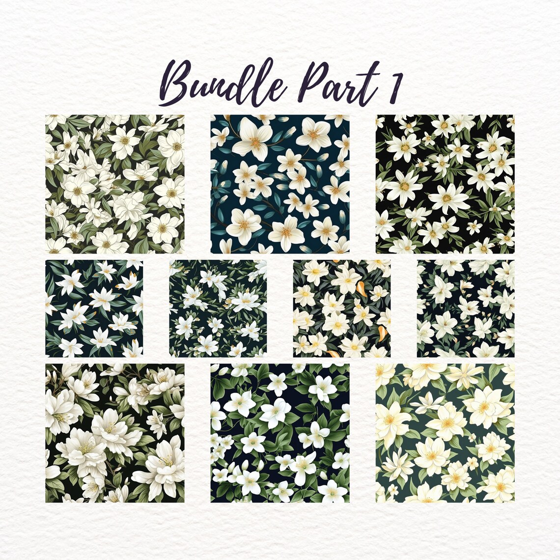 White Flower Seamless Pattern - 20 Watercolor Floral Digital Paper for ...