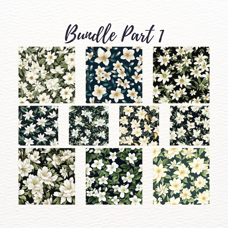 White Flower Seamless Pattern - 20 Watercolor Floral Digital Paper for ...