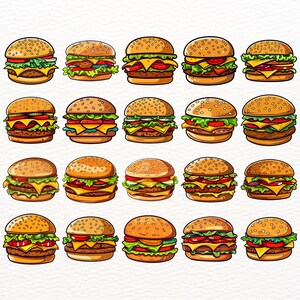 Hamburger Clipart Bundle - 20 Fast Food PNG Images for Digital ...