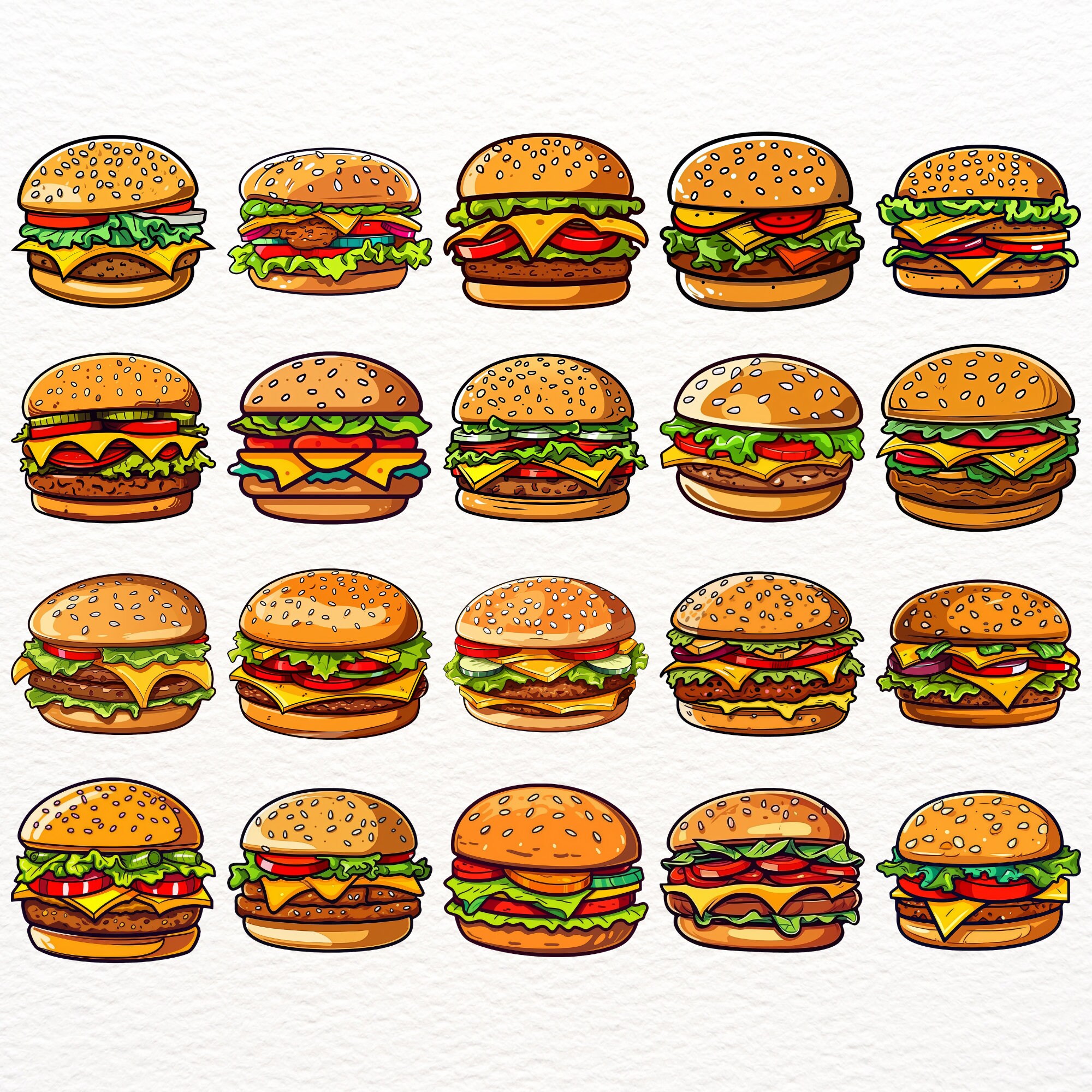 Hamburger Clipart Bundle 20 Fast Food PNG Images for Digital ...
