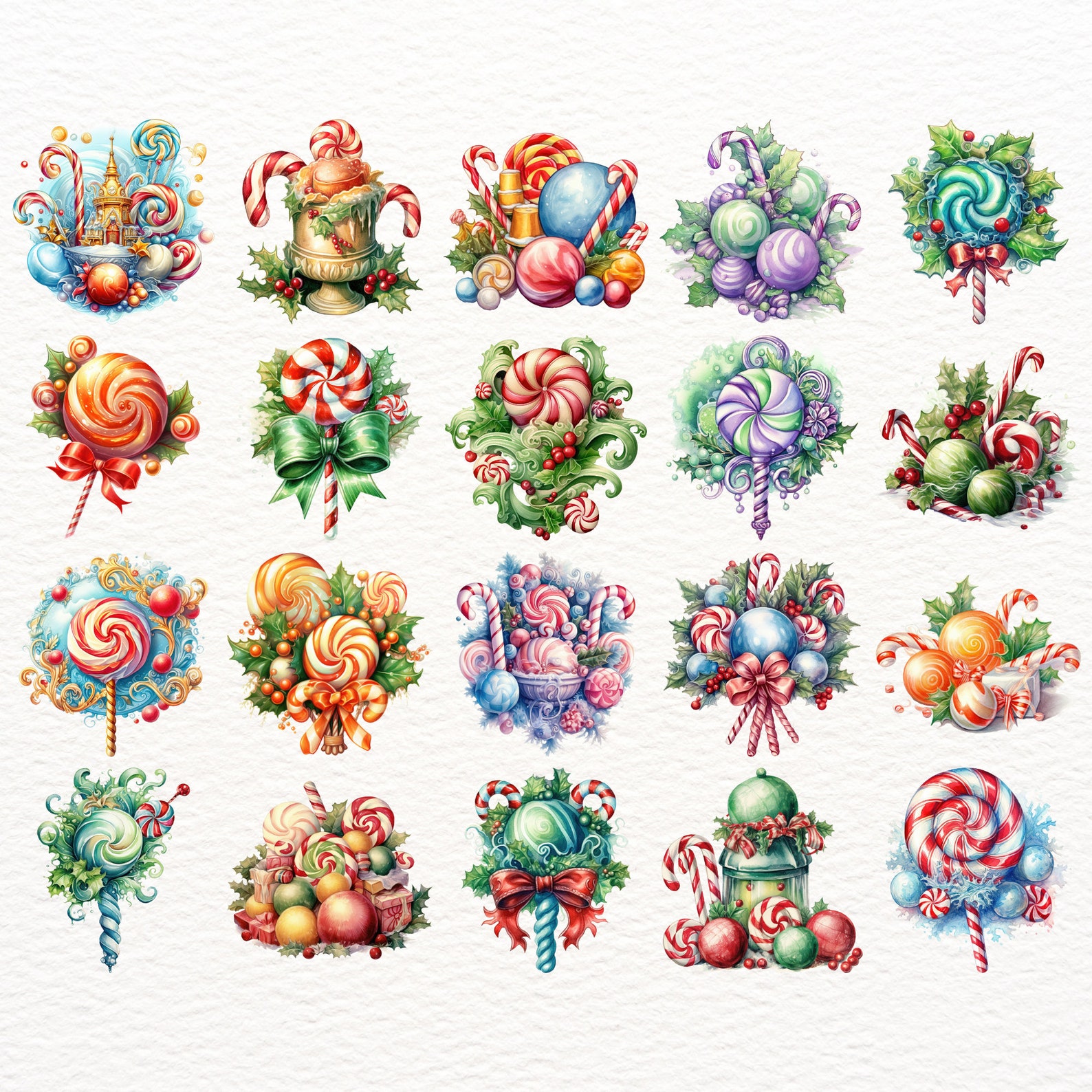 Watercolor Christmas Candy Clipart Bundle - 20 Festive Sweets ...