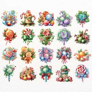 Watercolor Christmas Candy Clipart Bundle - 20 Festive Sweets ...