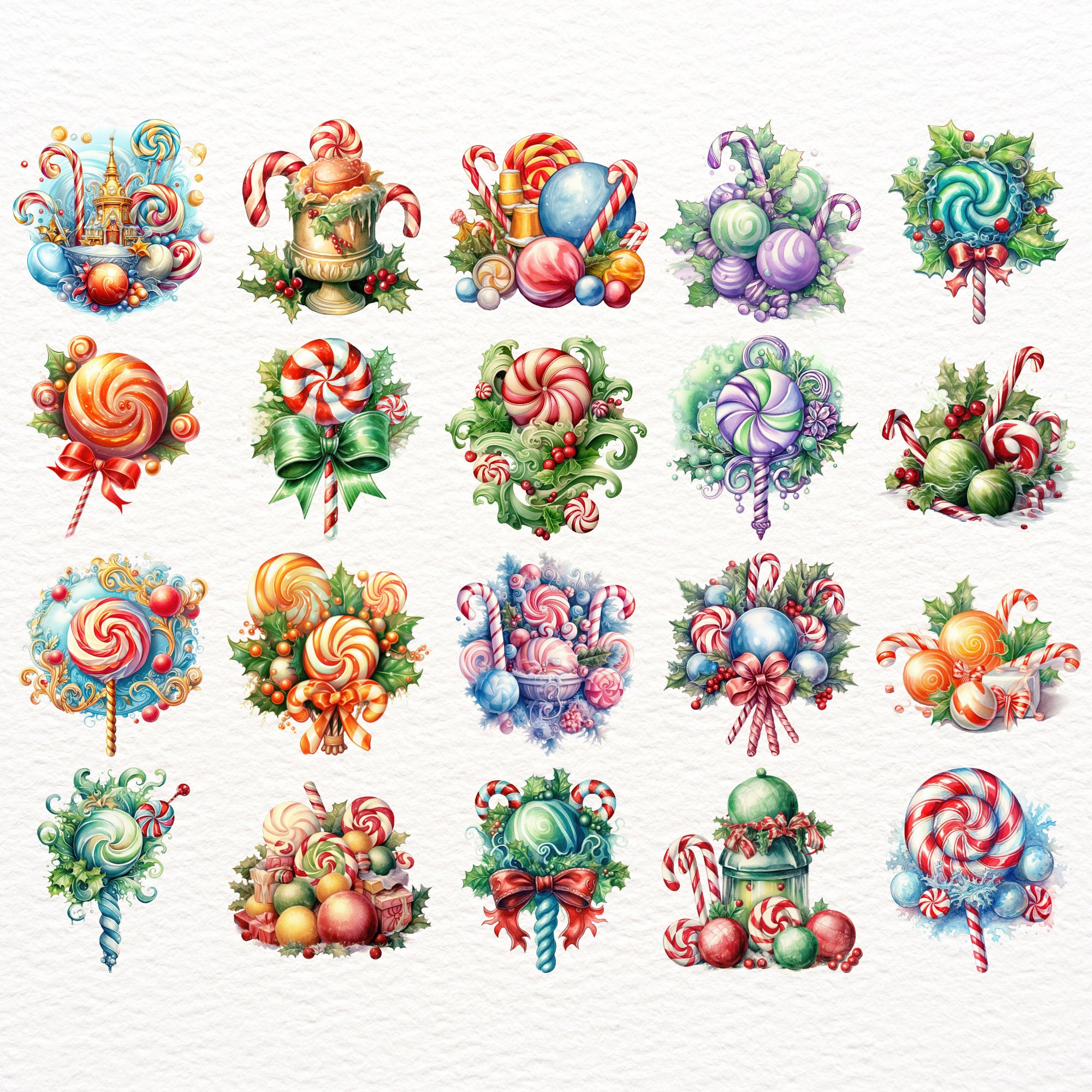 Watercolor Christmas Candy Clipart Bundle - 20 Festive Sweets ...