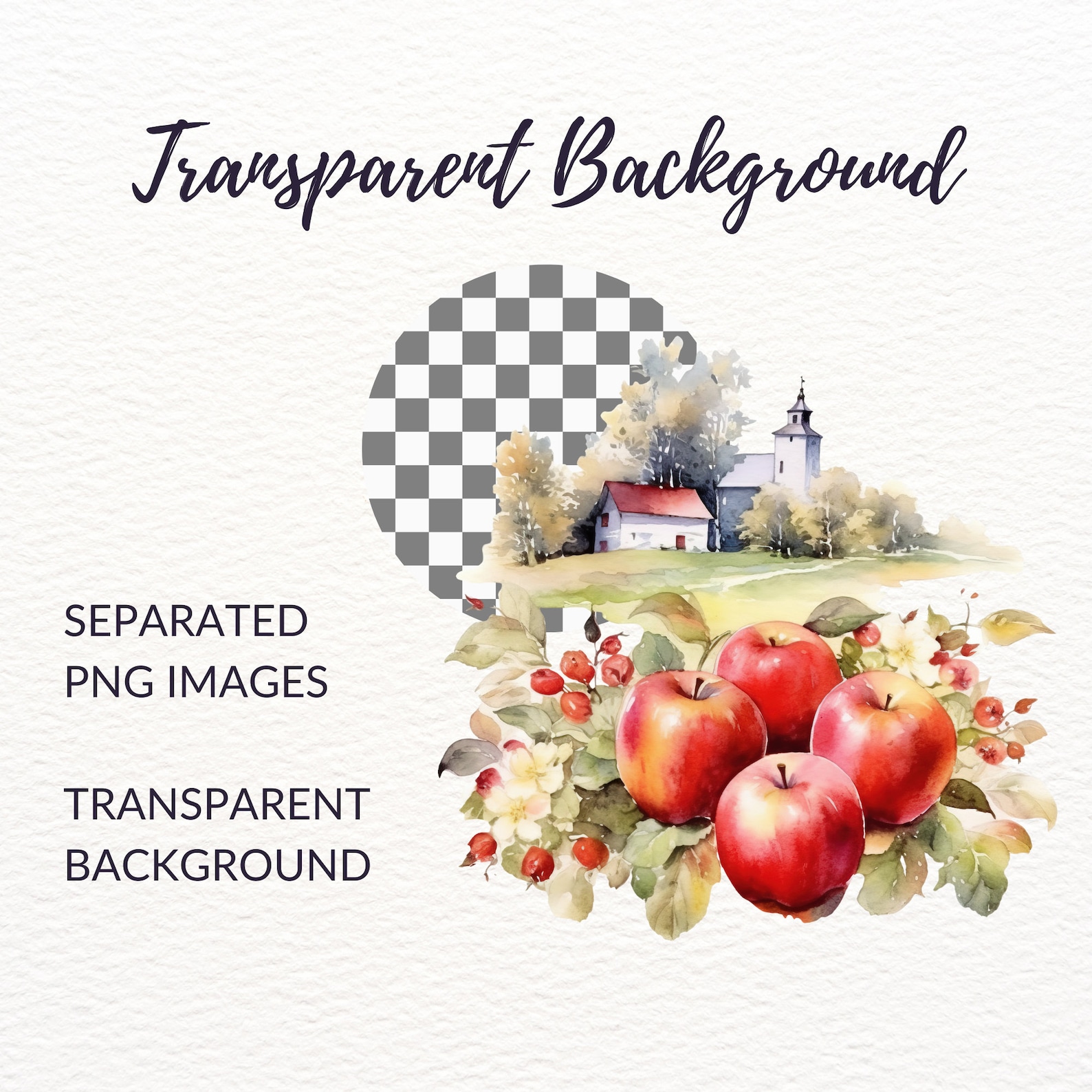 Watercolor Red Apple Clipart Bundle - 20 Digital Fruit PNG ...
