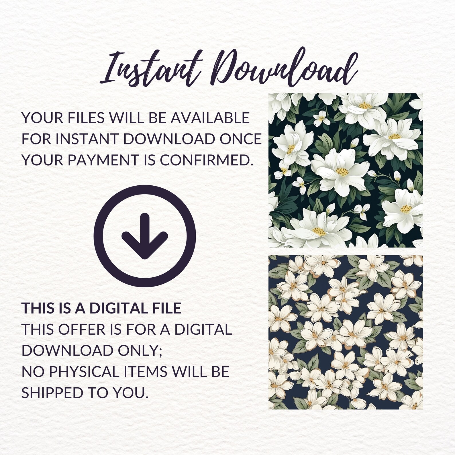 White Flower Seamless Pattern - 20 Watercolor Floral Digital Paper for ...