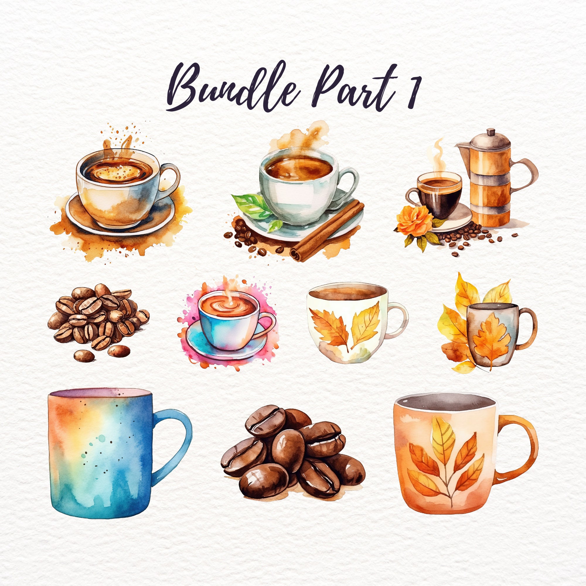 Watercolor Coffee Cup Clipart Bundle 20 Coffee Mug & Espresso PNG ...