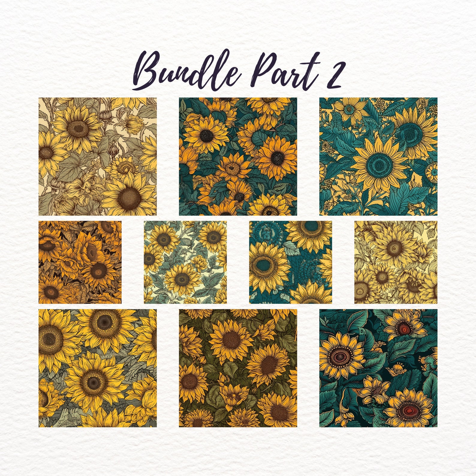 Sunflower Seamless Pattern 20 PNG Printable Paper Backgrounds, Instant ...